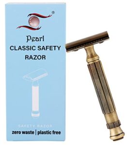 pearl shaving double edge close comb safety razor for men - reusable eco freindly de metal razor | premium single blade razors for men | classic & traditional shaving kit for men gift option