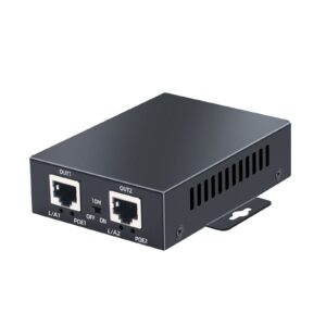 sodola 2 port poe extender 10/100mbps,1 in 2 out poe repeater for security systems ip camera, poe amplifier, poe booster, wall-mount, ieee 802.3at / 802.3af, metal housing network poe signal extender