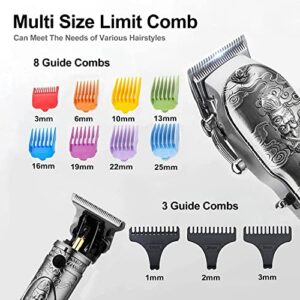 Soonsell Hair Clippers for Men T-Blade Trimmer Set,Barber Clippers,Clippers for Hair Cutting,Hair Cutting Kit,Cordless Clippers,Blade Close Cutting Beard Trimmer,LCD Display(Silver