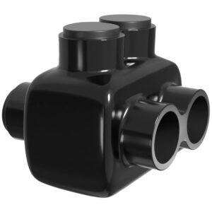 ohlectric dual side entry - 2 port - 250-6 awg - black insulated connector - 5/16 allen hex - pre-filled with oxide inhibitor - rubber/vinyl coating, 6061-t6 aluminum cu9al