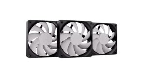 hyte flow fa12 triple fan pack (120mm), high performance pwm gaming case fan, 1500 rpm, 4-pin, fluid dynamic bearing, white