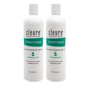 cleure hydrating fragrance free conditioner - hypoallergenic, sls free & paraben free - unscented (12 fl oz, pack of 2)