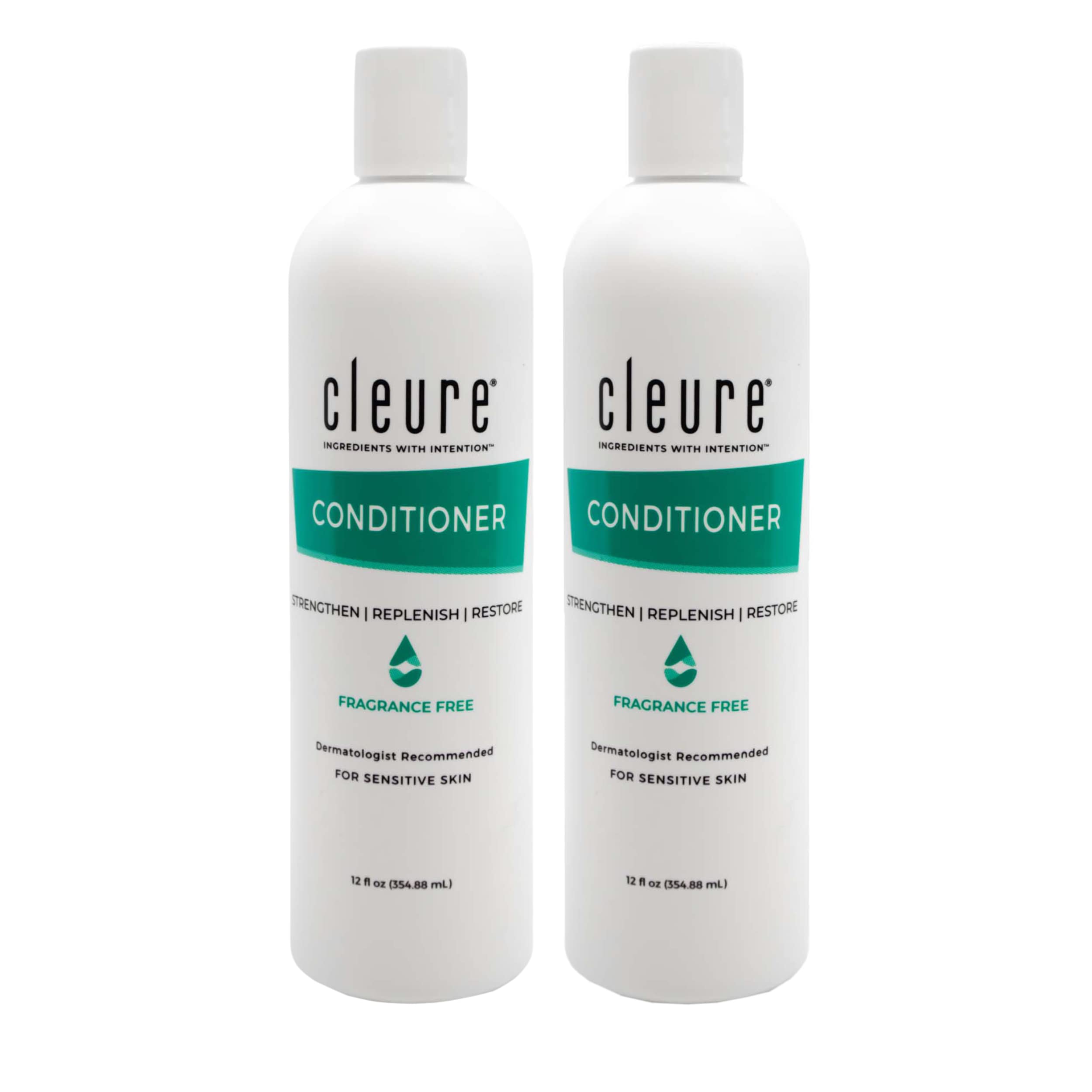 Cleure Hydrating Fragrance Free Conditioner - Hypoallergenic, SLS Free & Paraben Free - Unscented (12 Fl Oz, Pack of 2)