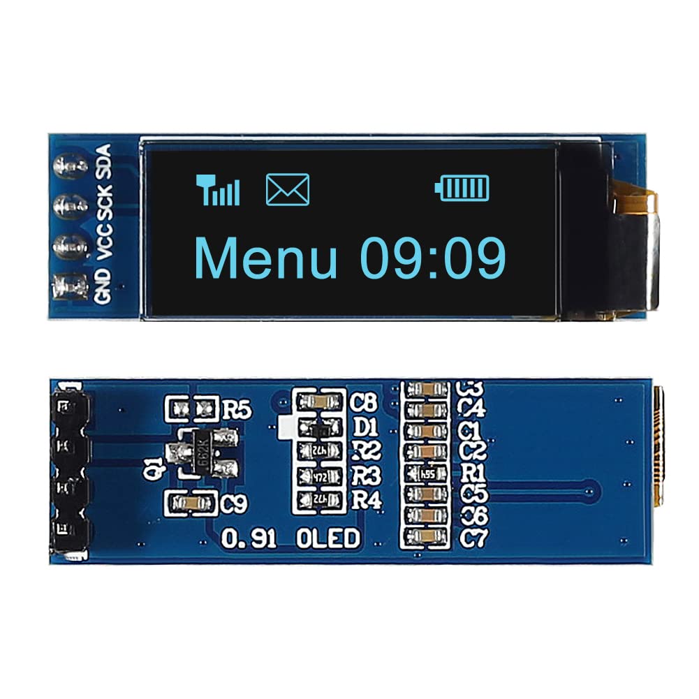 DWEII 10 Pieces I2C Display Module 0.91 Inch I2C OLED Display Module I2C OLED Screen Driver DC 3.3V~5V 4PINS for Arduino ESP32 ESP8266 AVR PIC STM32 for Raspberry pi (Blue Color)