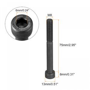 uxcell M8x75mm Socket Head Bolts 12.9 Grade Alloy Steel Cap Screws Half Thread 10pcs