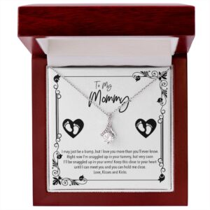 22feels ribbon expecting mother necklace soon to be mom i may just be a bump for pregnant women pregnancy jewelry 1st time second baby boy mommy girl shower (mahogany style luxury box)