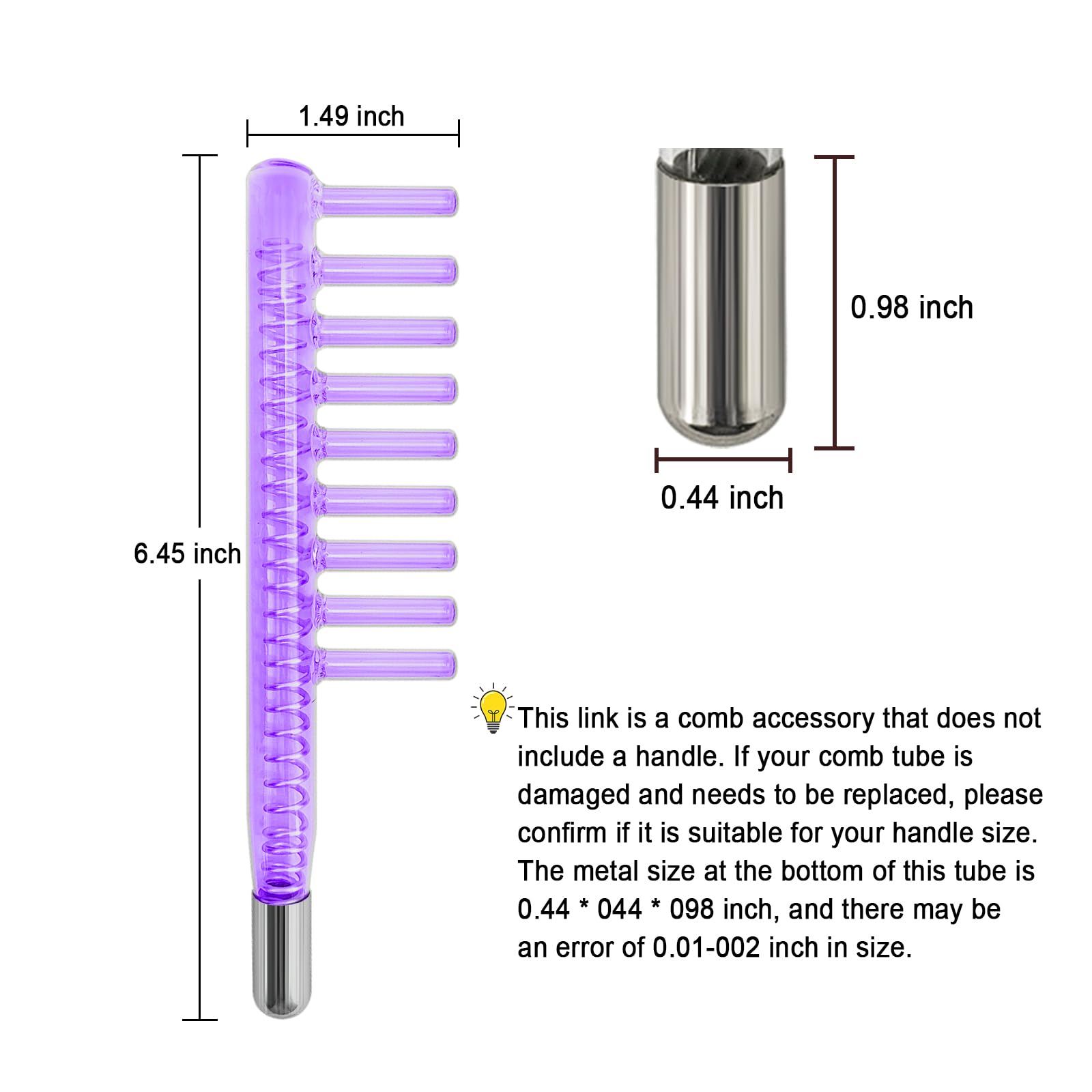 Electrode Wand Glass Tube Handheld Spare Parts for Hi Frequency Instrument Elitzia ETJX006AS (Purple Comb(Tungsten))