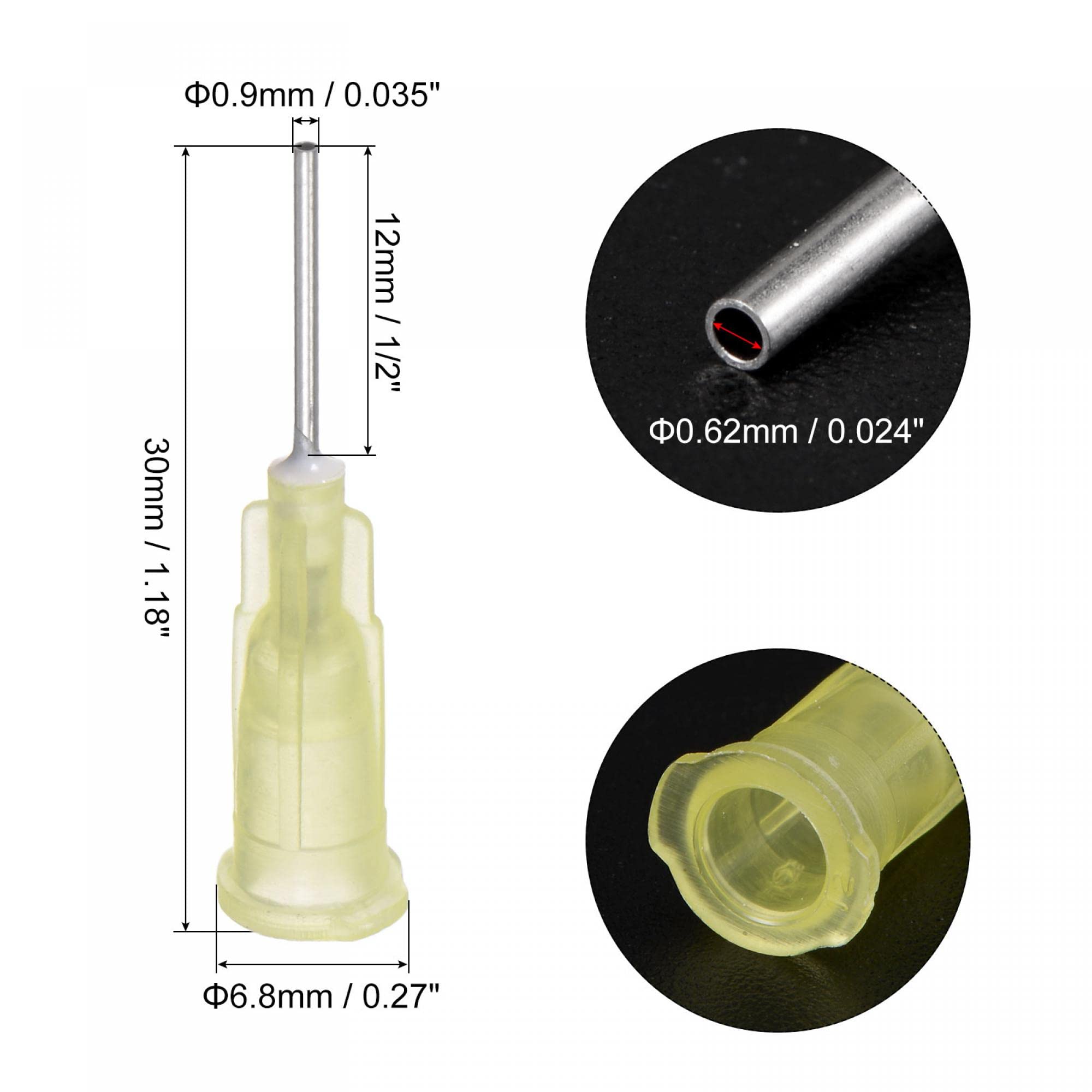 uxcell Industrial Blunt Tip Dispensing Needle with Luer Lock for Liquid Glue Gun, 20G 1/2", 10 Pcs (Yellow)