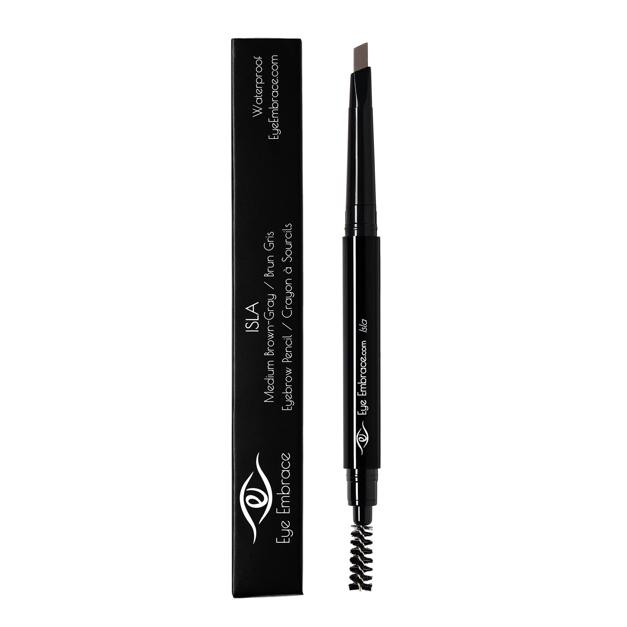 Eye Embrace Isla: Medium Brown-Gray Eyebrow Pencil – Waterproof, Double-Ended Automatic Angled Tip & Spoolie Brush, Cruelty-Free