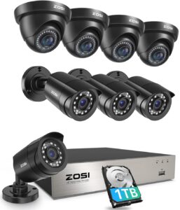 zosi 3k lite security camera system with ai human vehicle detection,h.265+ 8ch hd tvi video dvr recorder with 8x hd 1920tvl 1080p indoor outdoor weatherproof cctv cameras,remote access,1tb hard drive