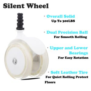 Baby Walker Wheels Replacement Parts, 2'' Plastic Rubber Wheels Casters, Removable, Safe for All Floors,Set of 4 (White)