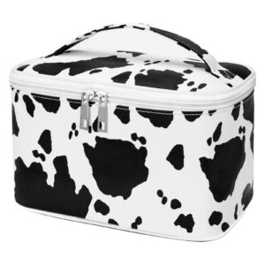 imcuzur travel makeup bag for women, water-resistant cosmetic organizer, cute cow print make up bag (cow)