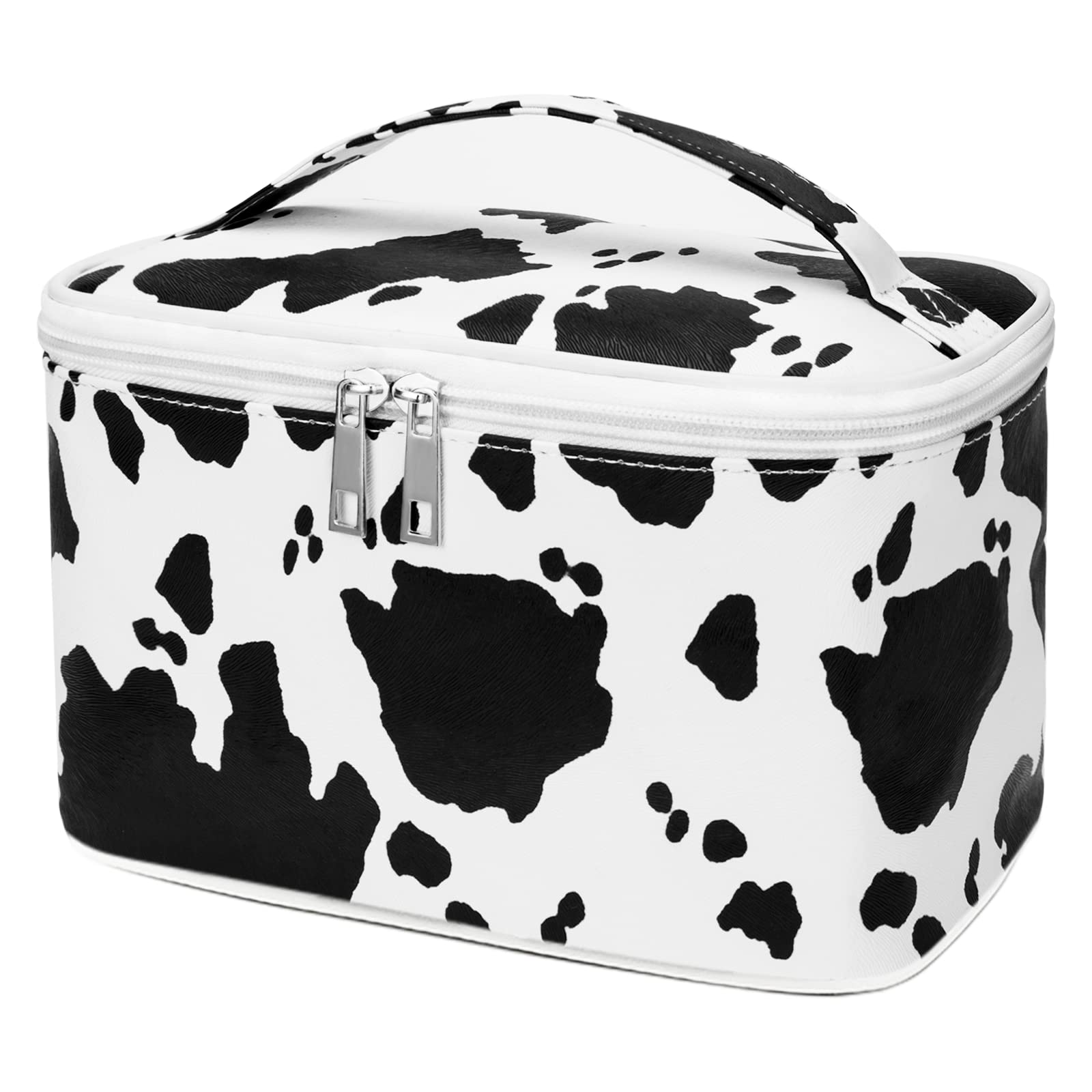 IMCUZUR Travel Makeup Bag for Women, Water-resistant Cosmetic Organizer, Cute Cow Print Make Up Bag (Cow)