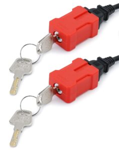 qwork electrical cord plug lockout device for electrical cord, 2 pack plug locking safety lock fits 2 & 3 prong plugs, electrical shutdown service, built-in lock cylinder, dual key