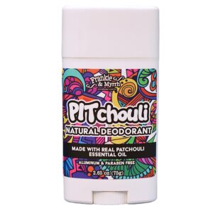 frankie & myrrh natural patchouli deodorant for hippie women and men | real essential oils | aluminum free-baking soda, coconut oil and shea butter (256 oz) paraben and phthalate free