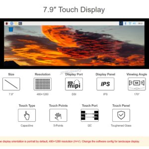 7.9inch Capacitive Touch 400×1280 IPS DSI Interface Display Panel LCD Supports Raspberry Pi 4B/3B+/3A+, CM3/3+/4 @XYGStudy