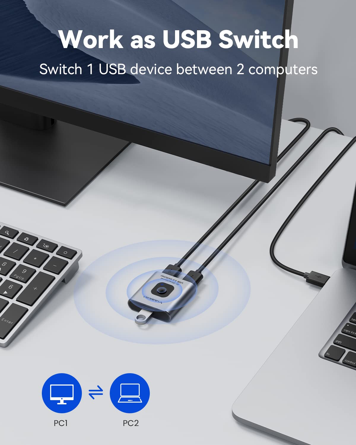 USB Switch 3.0 KVM Switch,Bi-Directional USB Switch Selector 2 in 1 Out/1 in 2 Out, Viagkiki USB Switcher 2 Computers Share 1 USB Devices for PCs Mouse Keyboard Printer Scanner (with 2 USB 3.0 Cables)