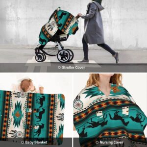 SUYGGCK Aztec Tribal Horse Baby Car Seat Canopy Cover Multi Use Nursing Cover for Newborn Car Seat Canopy Mom Nursing Breastfeeding Covers Newborn Shower Gift, One Size