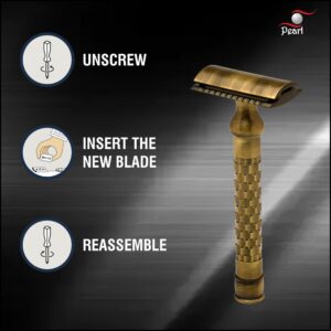 Pearl Shaving Double Edge Close Comb Safety Razor made with Brass metal- Premium DE Shaving Razor | Heavy Duty Razor Handle | Classic & Traditional Razor | Shaving Kit for Men| Father's day Gift