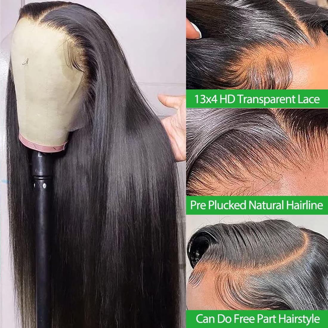 ONETIDE 13x4 Lace Front Wigs Human Hair 24 Inch Straight Lace Frontal Wigs Brazilian Virgin Hair for Women Pre Plucked with Baby Hair 180% Density Natural Color 24 Inch