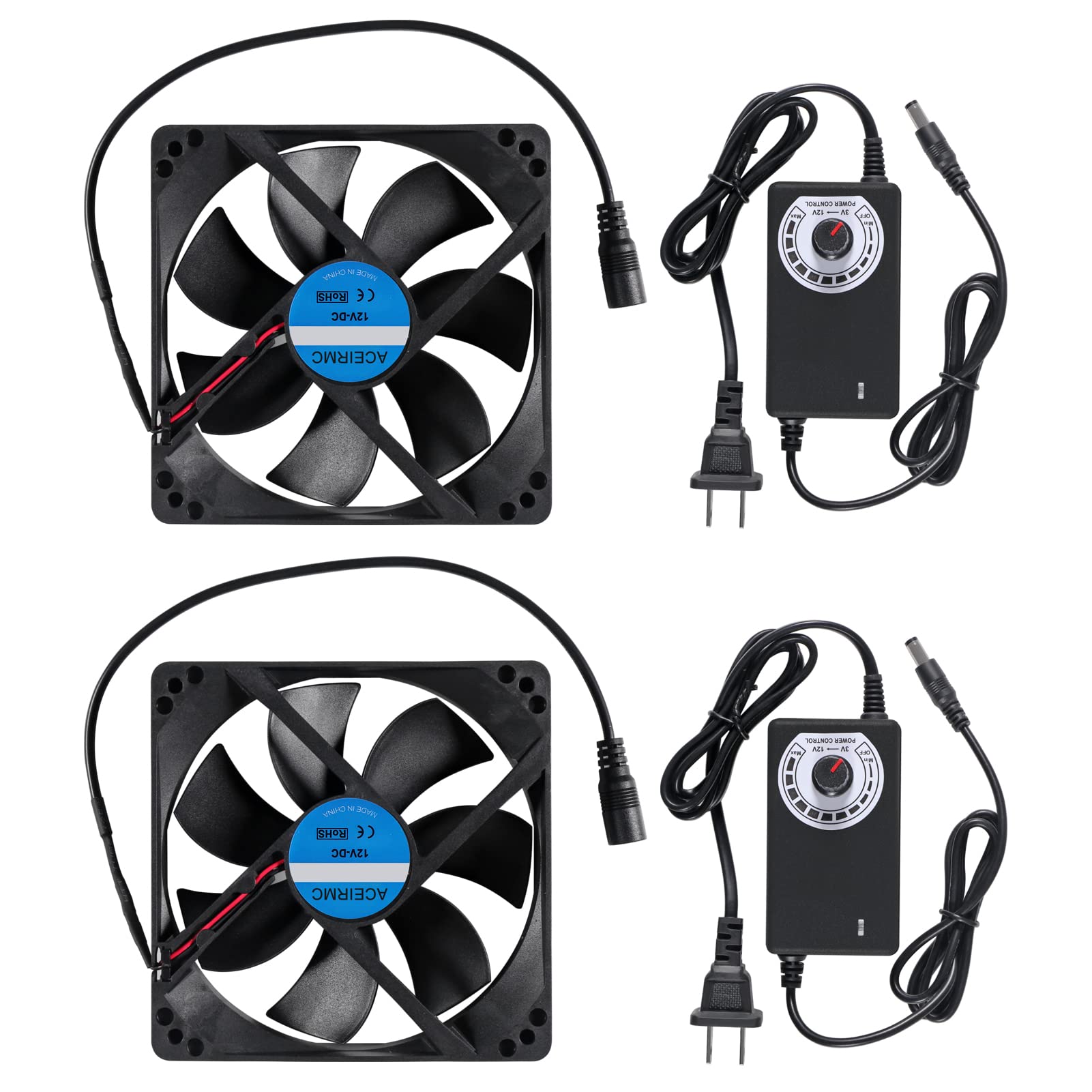 2pcs Blower Cooling Fan 120x25mm 110V 220V AC Powered Cooling Fan Dual-Ball Bearings 3 to 12V Speed Controller Fan for Receiver DVR Compatible with PlayStation Xbox Component