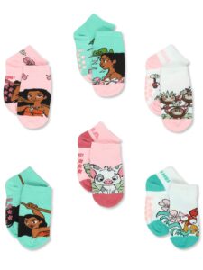 disney princess moana toddler girls 6 pack quarter style socks with grippers (small (4-6), blush)