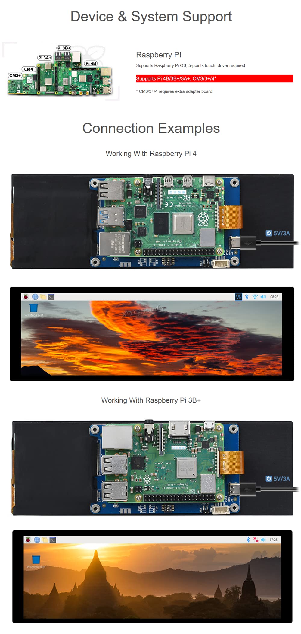 7.9inch Capacitive Touch 400×1280 IPS DSI Interface Display Panel LCD Supports Raspberry Pi 4B/3B+/3A+, CM3/3+/4 @XYGStudy