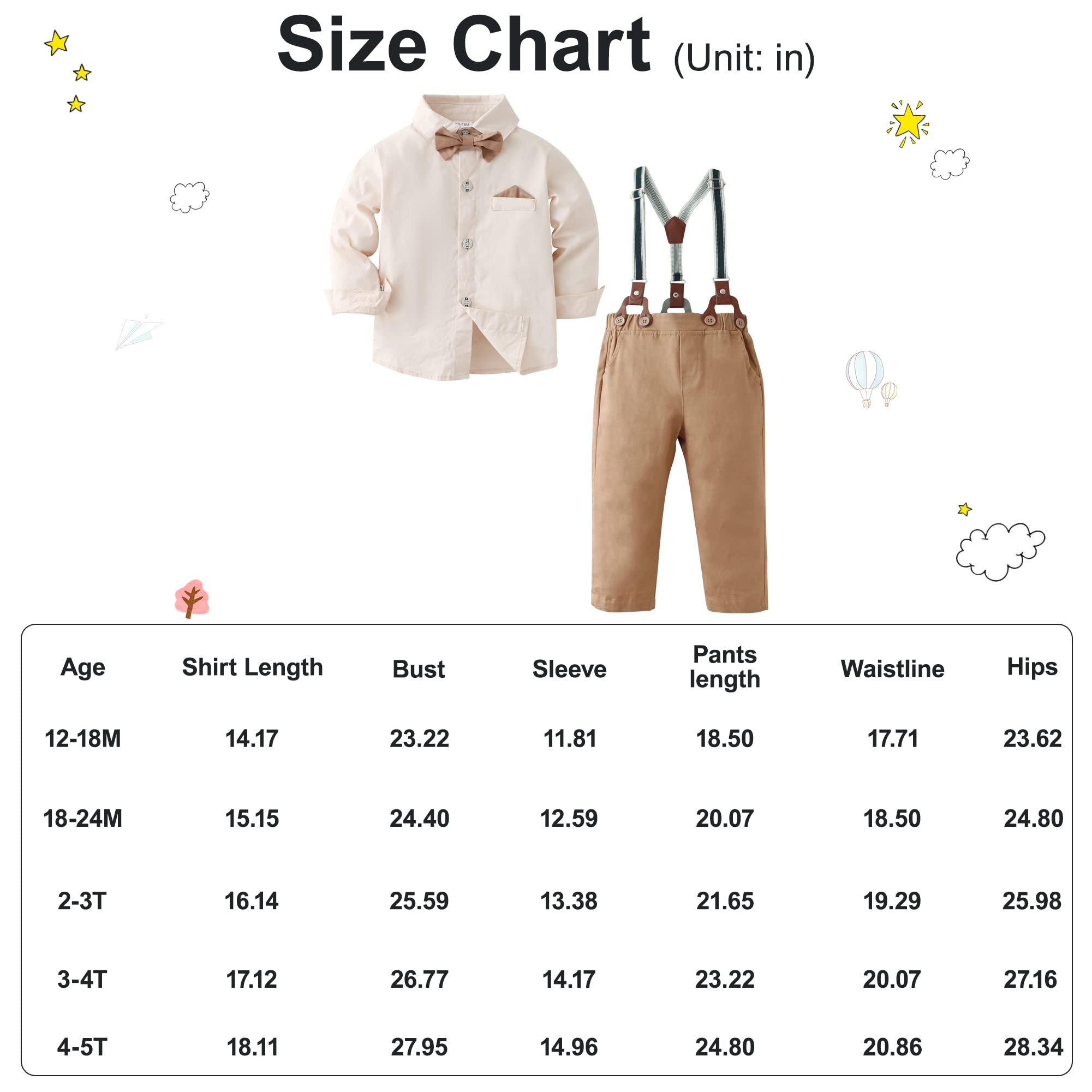 DISAUR Boys Church Outfit Apricot Brown Long Sleeve Dress Shirt Bow Tie Suspender Pants Toddler Formal Outfit Boy 2t 3t 2-3t