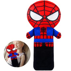 seatbelt pillow cover for kids, stuffed soft plush spidery travel pillow in car, detachable protectors for head neck and shoulder, universal carseat strap cushion pads for child baby people adults