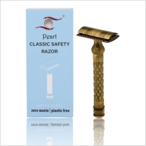 pearl shaving double edge close comb safety razor made with brass metal- premium de shaving razor | heavy duty razor handle | classic & traditional razor | shaving kit for men| father's day gift