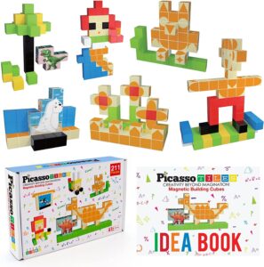 picassotiles magnetic puzzle cube characters + 103 piece, 9pc with 18 unique characters mix & match cubes sensory toys, mix & match cubes w/free idea book sensory toys, steam learning building block