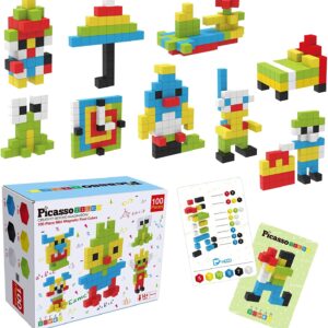 PicassoTiles Magnetic Puzzle Cube Characters + Mini, 9pc with 18 Unique Characters Mix & Match Cubes Sensory Toys, 0.5” Pixel 100pc Mix & Match Sensory Toys STEAM Education Learning Building Block