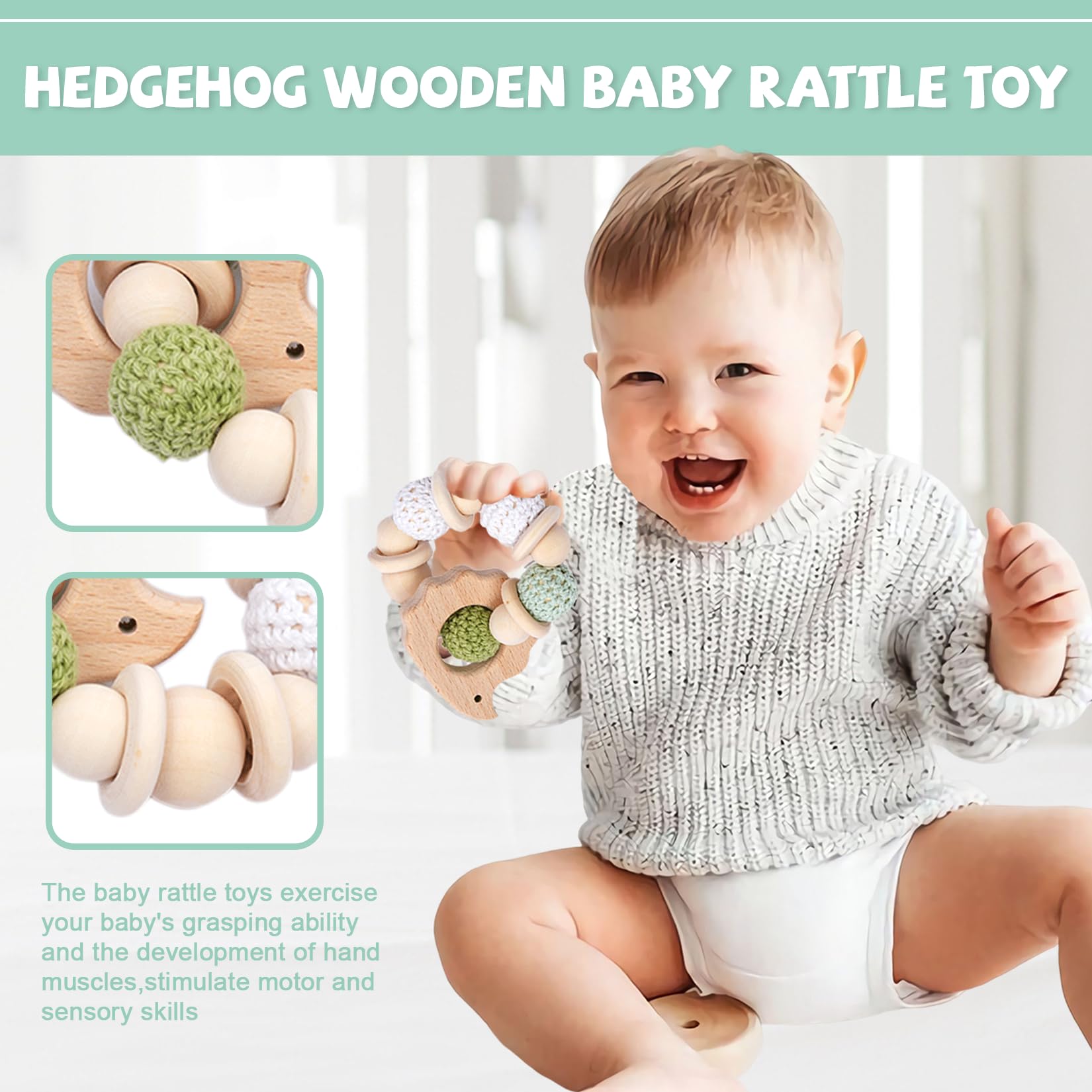 6 Pieces Toy Set- Wooden Baby Toys for Babies 0-6 Months,Wooden Toys for Babies Rattles with Bells,Wooden Rattles Push Car,Wood Rattle Toys Gifts for Boys Girls,Montessori Toys for Babies 0-6 Months