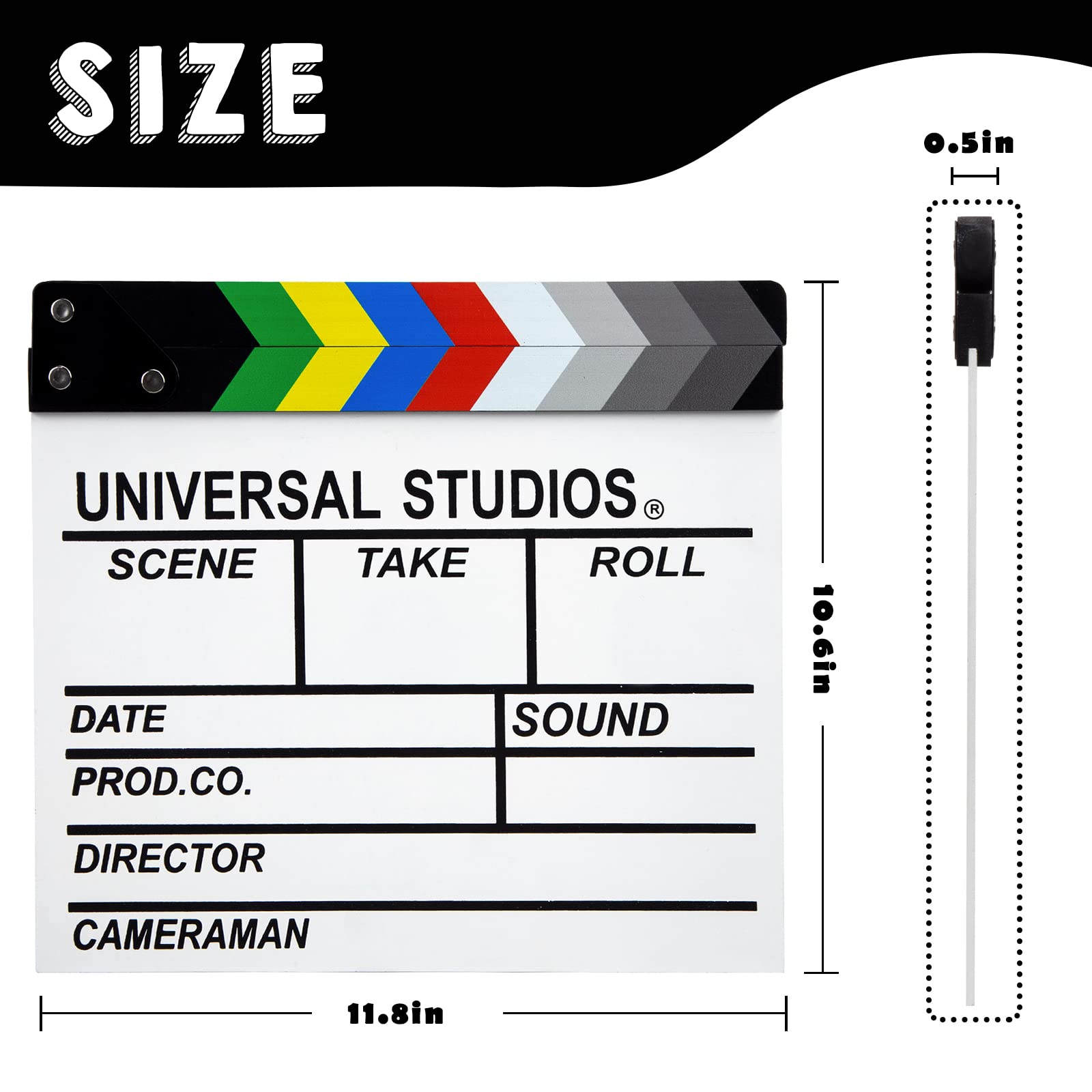 MCPINKY White Movie Clapboard, Wooden Clapper Board Rainbow Color Professional Film Slate for Film Props Director