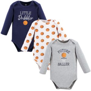 hudson baby girls bodysuits unisex cotton long-sleeve basketball, 3-6 months, basketball, 3-6 months us