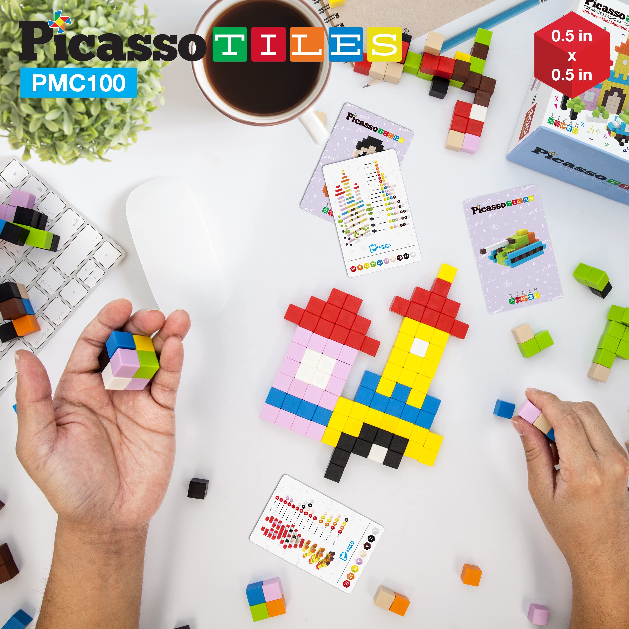 PicassoTiles Magnetic Puzzle Cube Characters + Mini, 9pc with 18 Unique Characters Mix & Match Cubes Sensory Toys, 0.5” Pixel 100pc Mix & Match Sensory Toys STEAM Education Learning Building Block