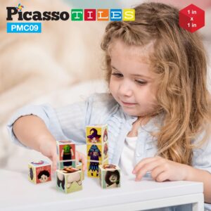 PicassoTiles Magnetic Puzzle Cube Characters + Mini, 9pc with 18 Unique Characters Mix & Match Cubes Sensory Toys, 0.5” Pixel 100pc Mix & Match Sensory Toys STEAM Education Learning Building Block