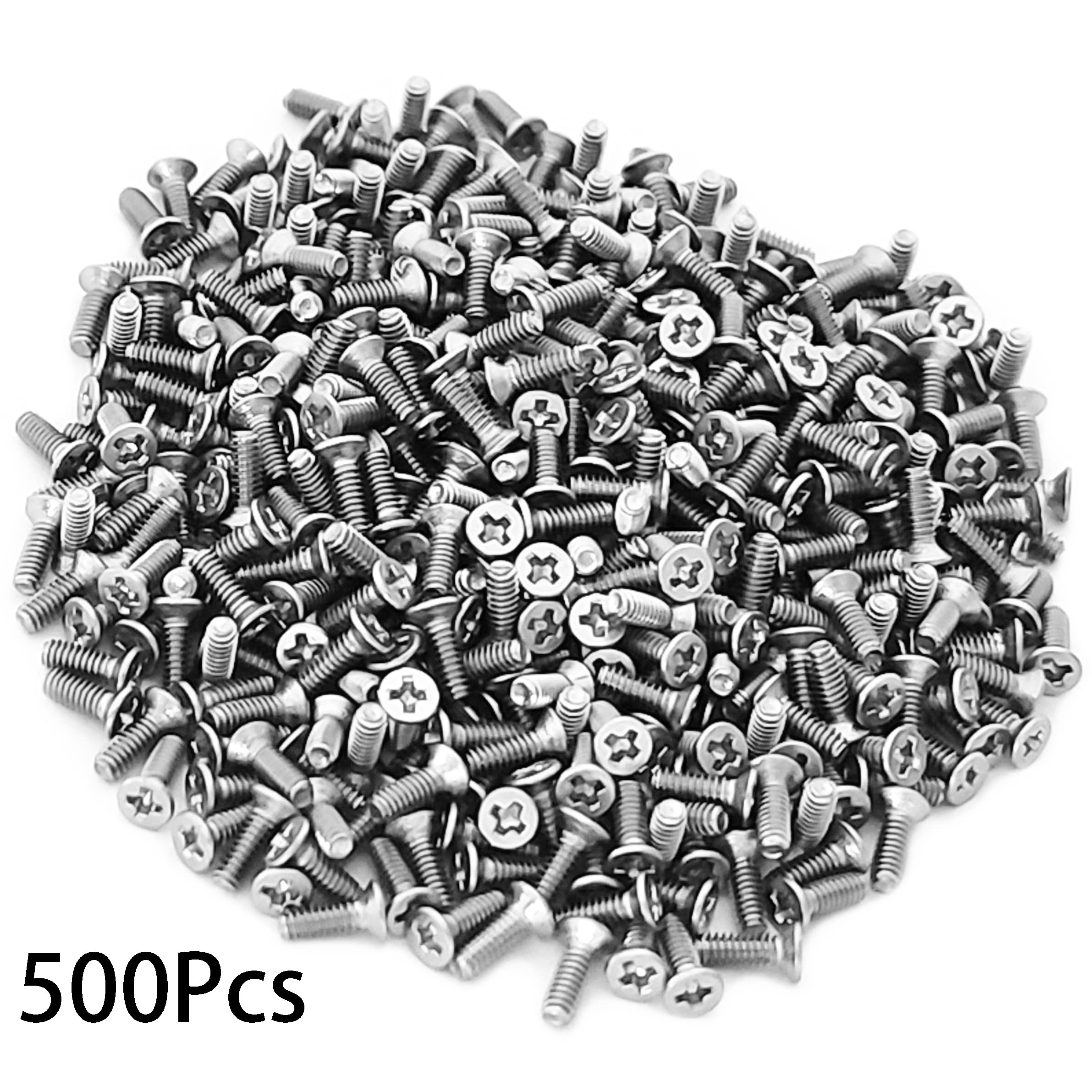 NACX M2 x 6mm Phillips Countersunk Flat Head Machine Screws Bolts, A2-70, Silver Tone, 304 Stainless Steel, 500Pcs