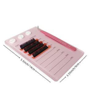 Eyelash Grafting Pallet, Acrylic Lash Tile holder, 7-15mm Scale Glue Cups Eyelash Extensions Storage Gasket Pads with Suction for Tweezers (Pink)