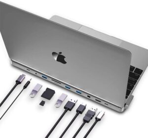 usb c hub,10-in-2 usb c adapter for macbook pro 16 inch (2017-2022) with 4k hdmi minidp, 3 usb 3.0 ports, sd/tf cards reader, 100w power delivery thunderbolt 3 dock, 3.5mm audio, space grey