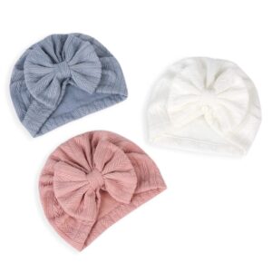 QandSweet 0-24 Months Newborn Girls' Hats Cotton and Linen Cap Infant Big Bow Hat Baby Shower (6 Pack)