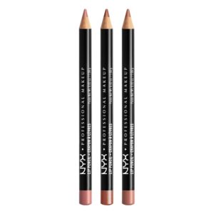 nyx professional makeup slim lip pencil, long-lasting creamy lip liner - pack of 3 (peakaboo neutral, nude pink, ever)