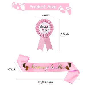 NAOKBOEE 2 Packs Pink Baby Shower Mommy to be Sash and Daddy to Be Badge, Baby Shower Baby Gender Reveal Party Supplies Decorations Gift