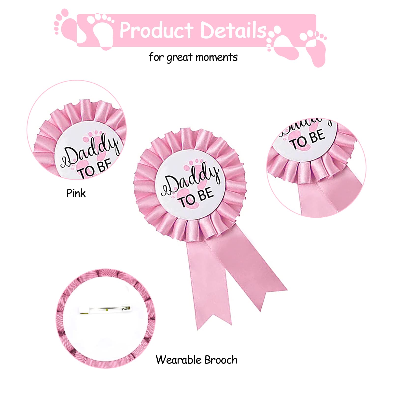 NAOKBOEE 2 Packs Pink Baby Shower Mommy to be Sash and Daddy to Be Badge, Baby Shower Baby Gender Reveal Party Supplies Decorations Gift