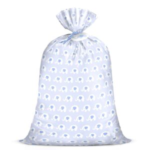 wrapaholic 56" large baby boy plastic gift bag - cute blue elephant design for baby shower, kids birthdays, parties, celebrating, or any occasion - 56" h x 36" w