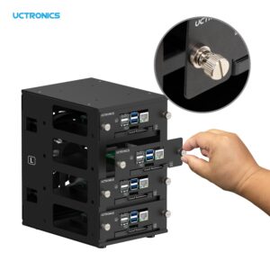 UCTRONICS Desktop Cluster Enclosure for Raspberry Pi, Up to 4 Pis and 2.5" SSD, Front Removable Trays, 12cm LED Cooling Fan for Raspberry Pi 5/4B/3B+/3B