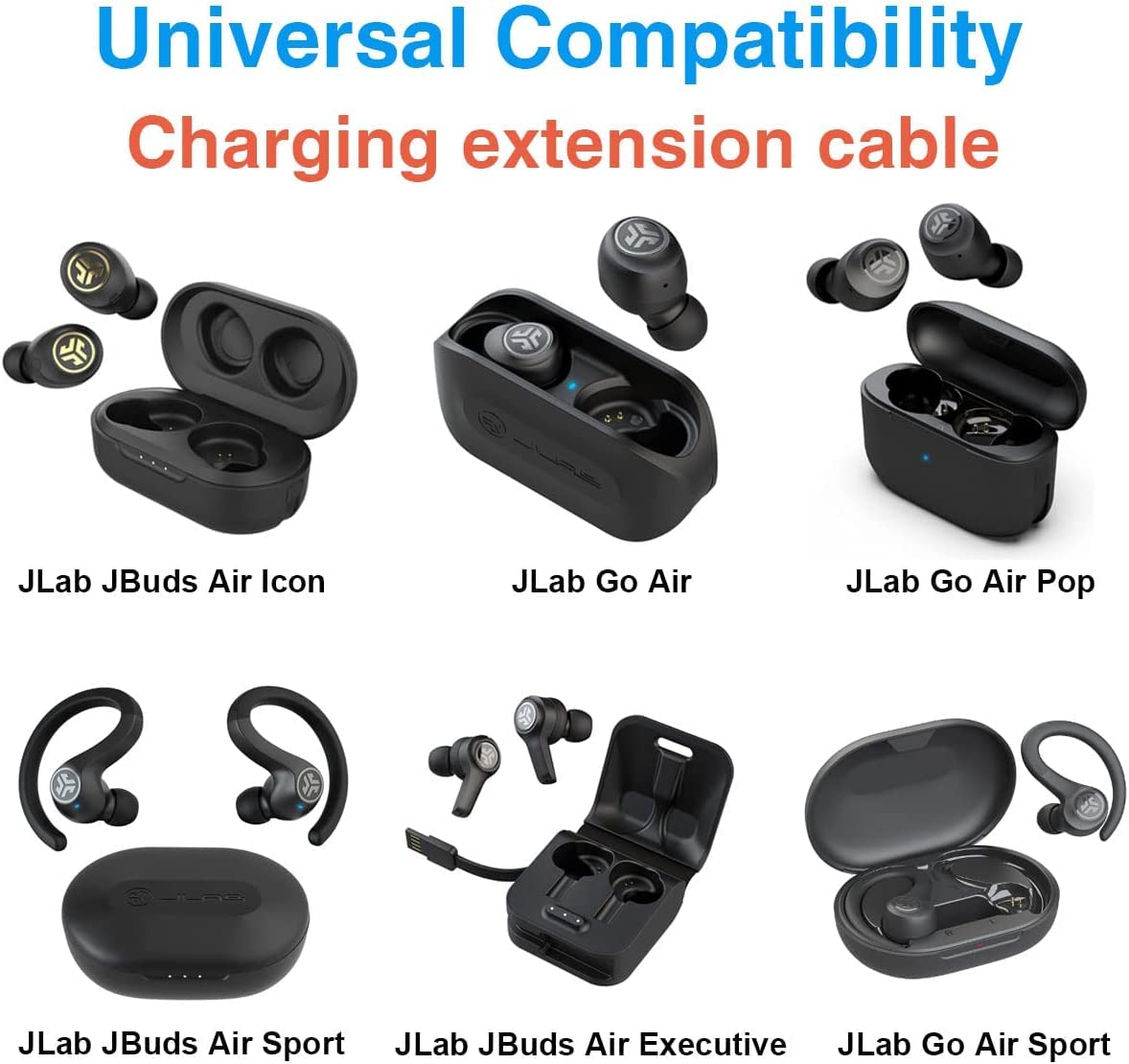 3.3 FT USB Male to Female Extension Charger Cable for JLab Go Ai/Pop/Sport, JLab Epic Air ANC/Sport ANC, JLab JBuds Air/Sport/Executive/Play Gaming/ANC Wireless Bluetooth Earbuds Charging Case Adapter