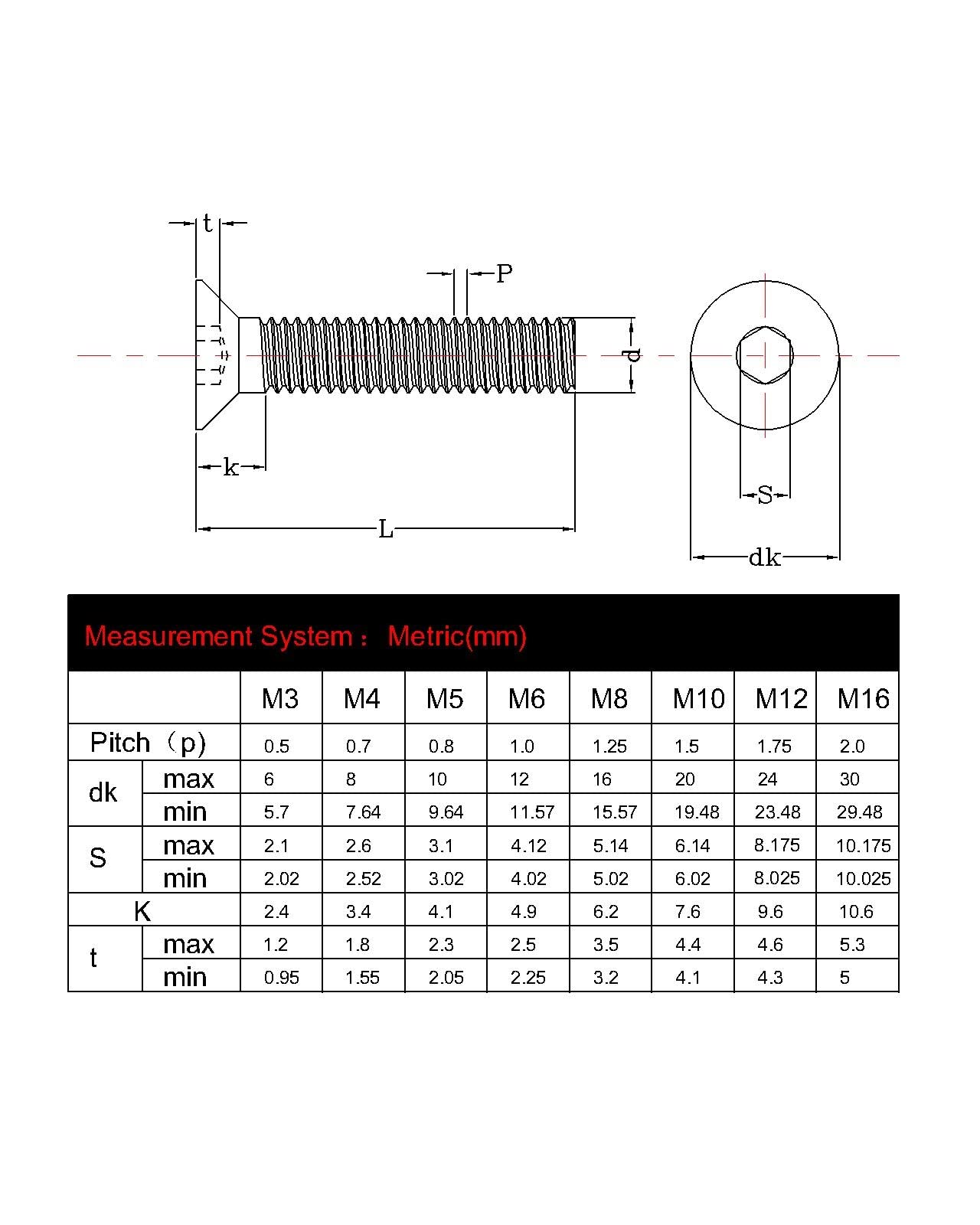 M10-1.5 × 25MM DIN7991 of 304 Stainless Steel Countersunk Screw Bolt Fully Thread Flat Head Socket Cap Screws Metric 10PCS