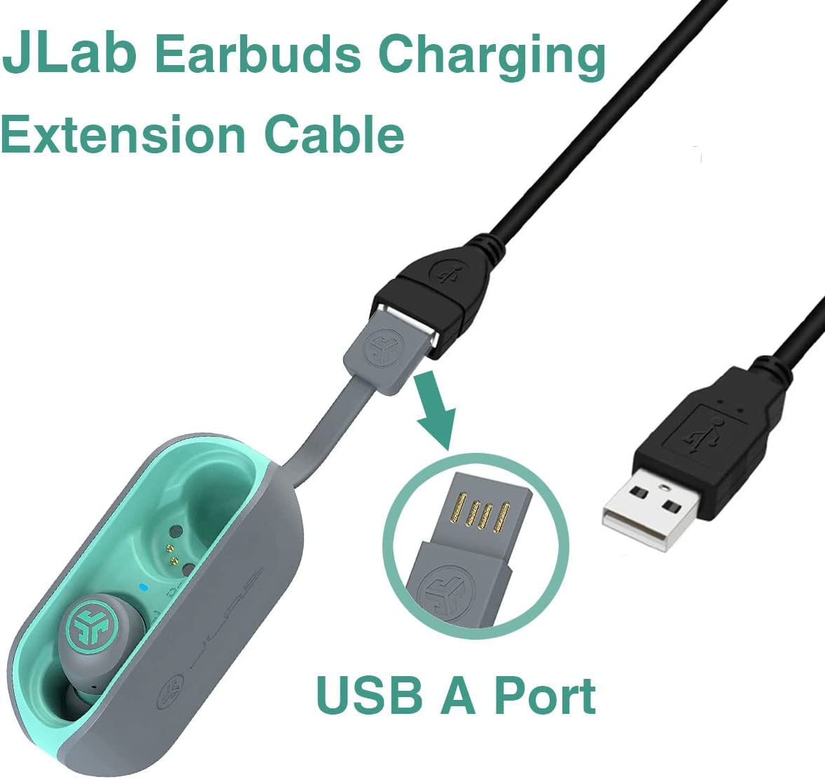 3.3 FT USB Male to Female Extension Charger Cable for JLab Go Ai/Pop/Sport, JLab Epic Air ANC/Sport ANC, JLab JBuds Air/Sport/Executive/Play Gaming/ANC Wireless Bluetooth Earbuds Charging Case Adapter