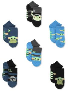 disney star wars the mandalorian baby yoda toddler kids 6 pack gripper socks (small, grey)